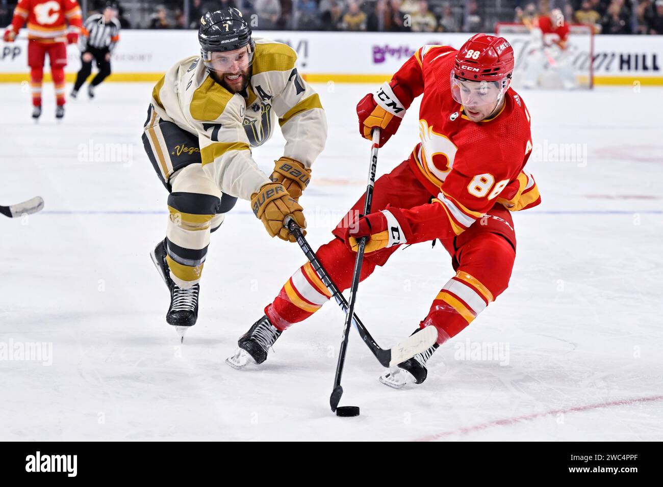 Vegas Golden Knights defenseman Alex Pietrangelo (7) defends against ...