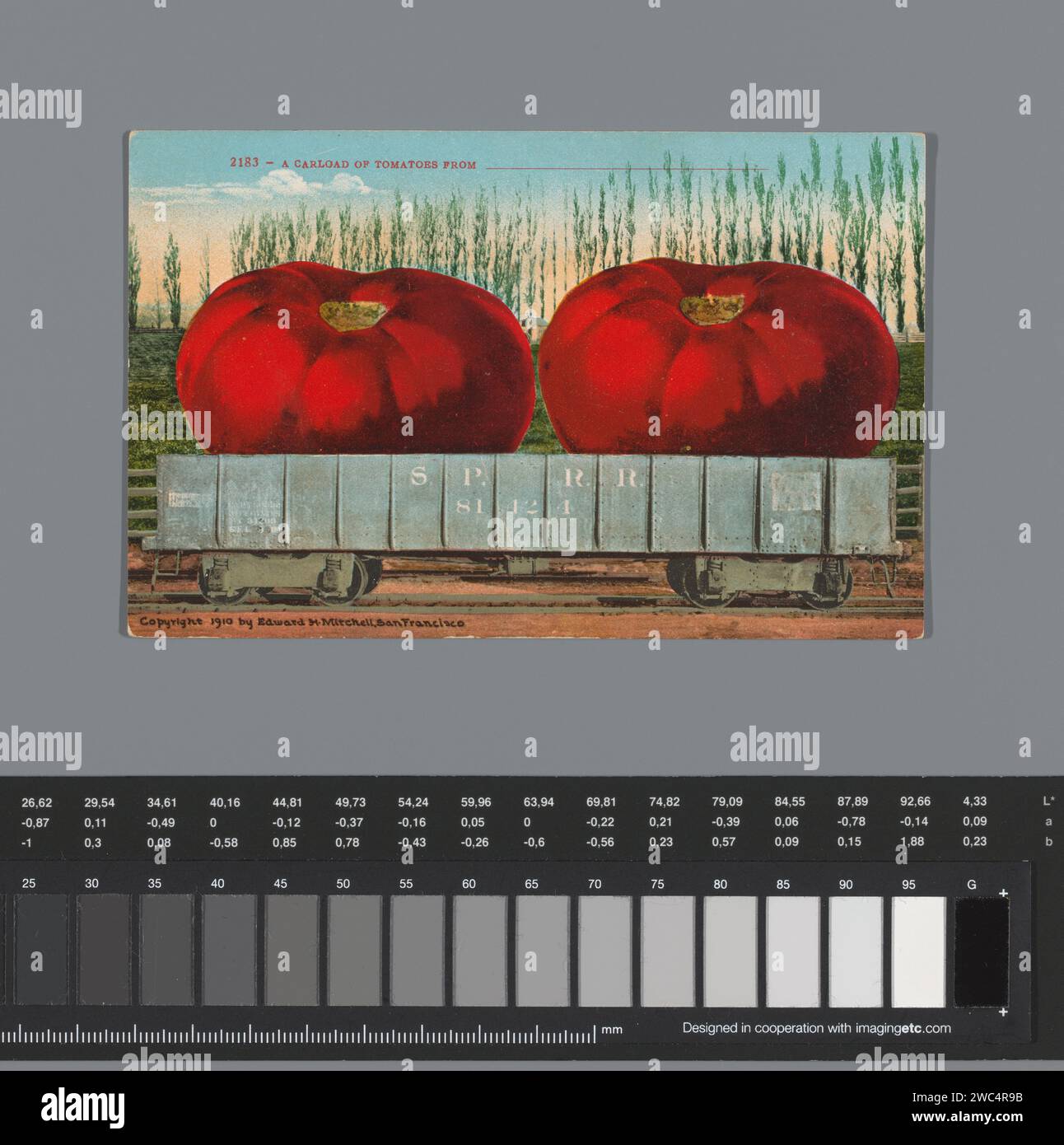 Train wagon with two giant tomatoes in, Edward Henri Mitchell, 1910 ...
