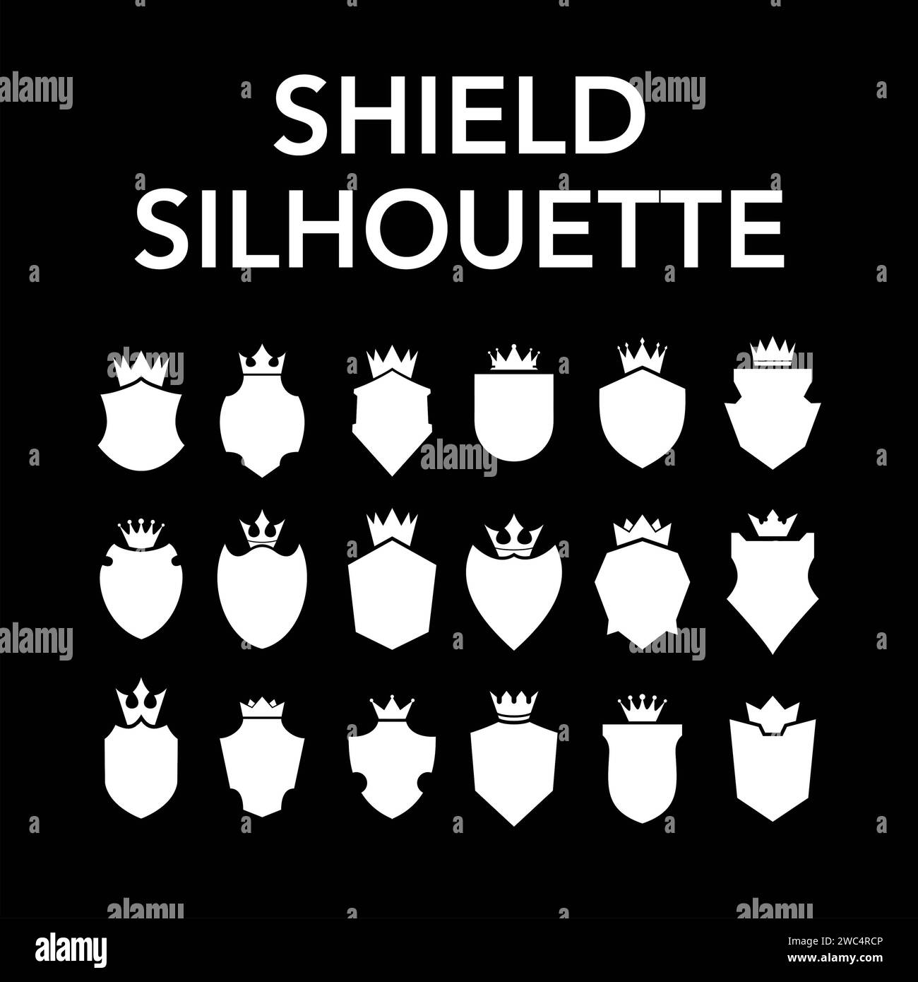 Silhouette Shield Icon Set In Vintage Style Protect Shield Security