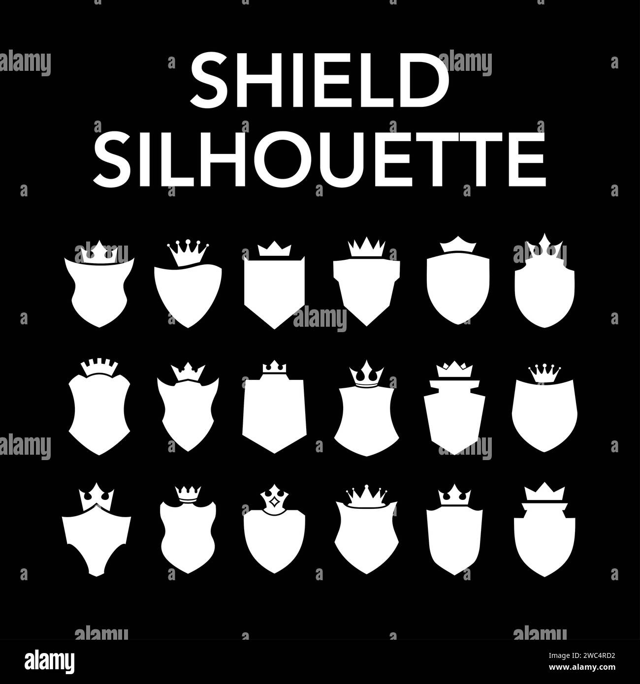 Silhouette Shield icon set in vintage style, Protect shield security ...