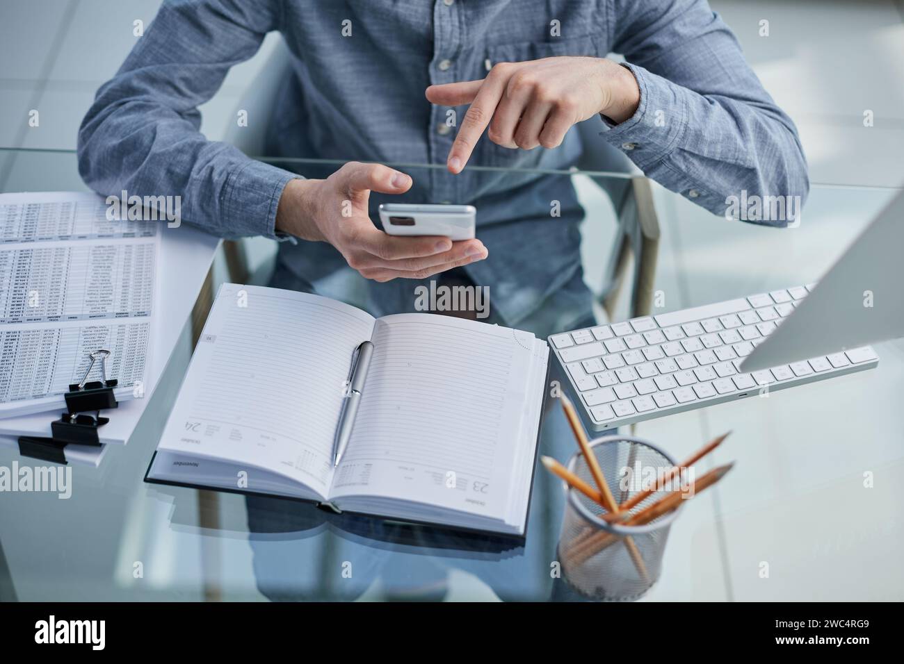 business man ceo wearing sitting in office using cell phone solutions ...
