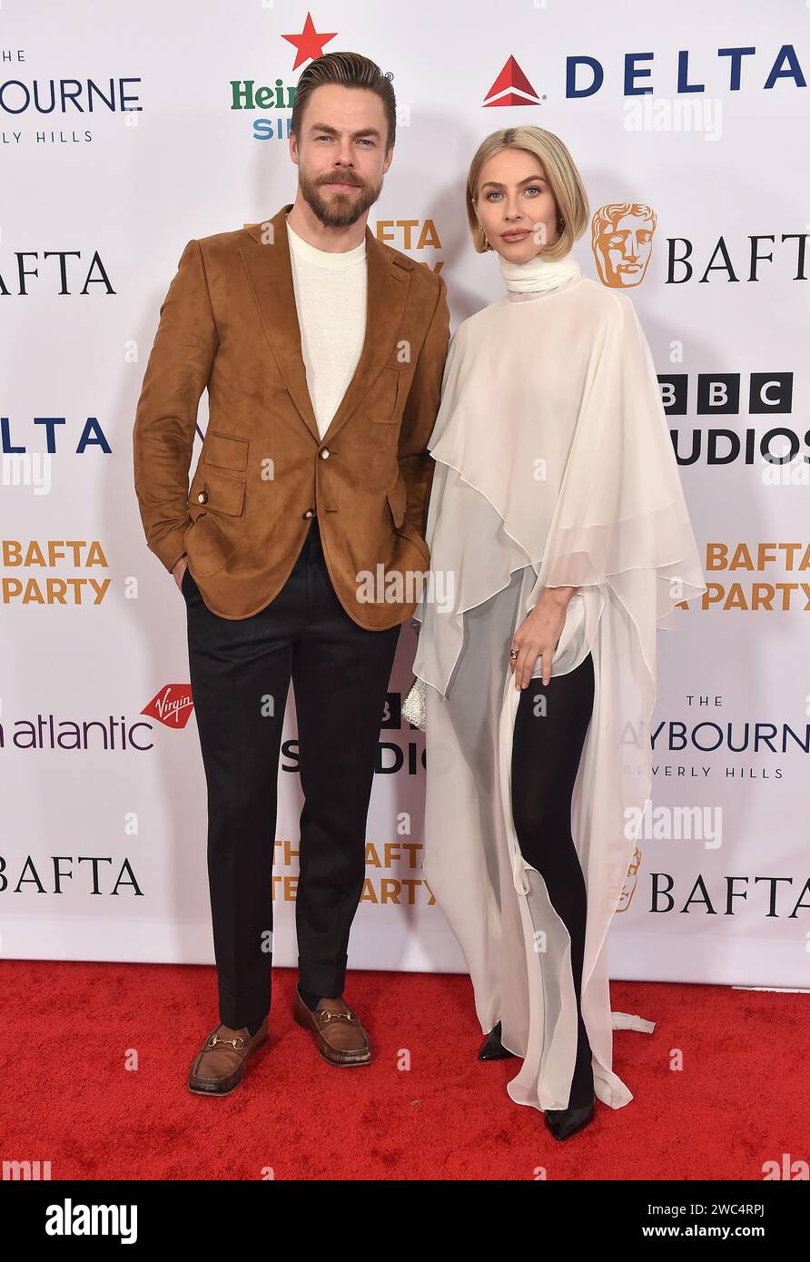 Beverly Hills, USA. 13th Jan, 2024. Derek Hough and Julianne Hough arriving at the 2024 BAFTA ...