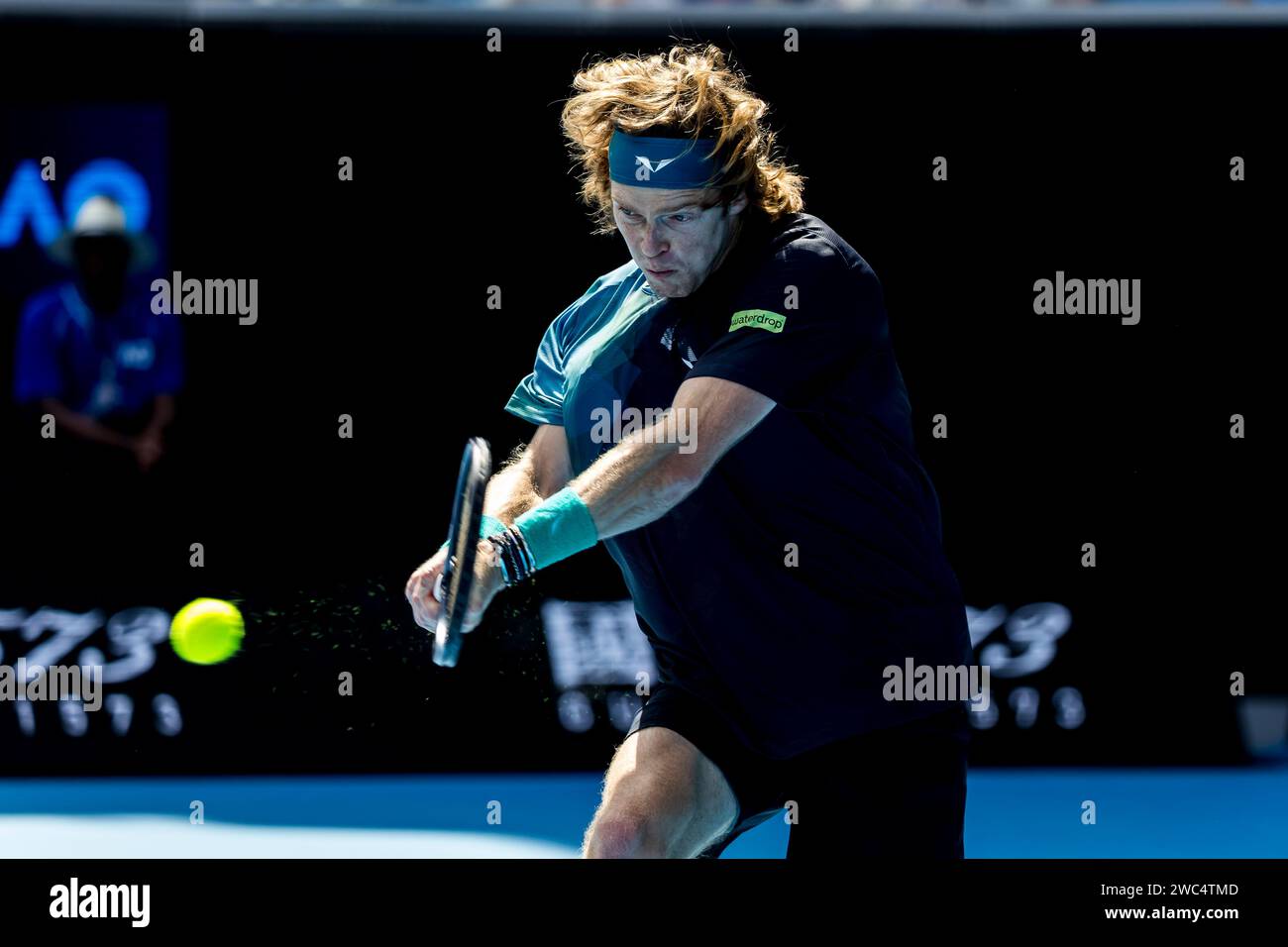 MELBOURNE, VIC - JANUARY 14: Andrey Rublev of Russia in action during ...