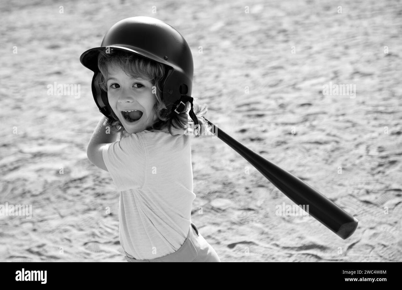 Excited child playing Baseball. Batter in youth league getting a hit ...