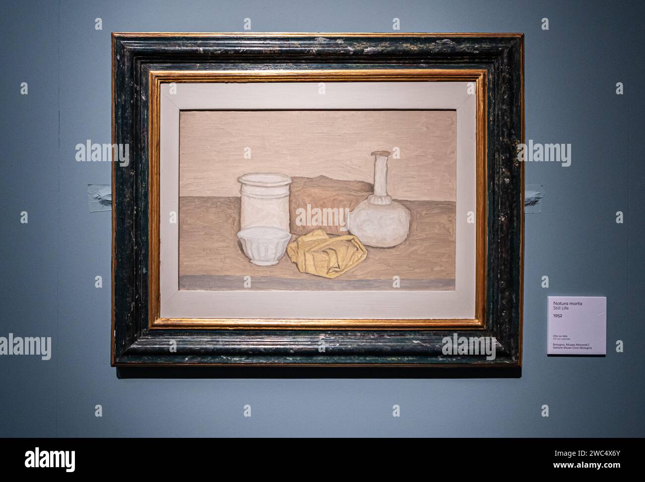 Oil on Canvas "Still life" (1952): at exhibition of paintings by italian painter Giorgio Morandi ...