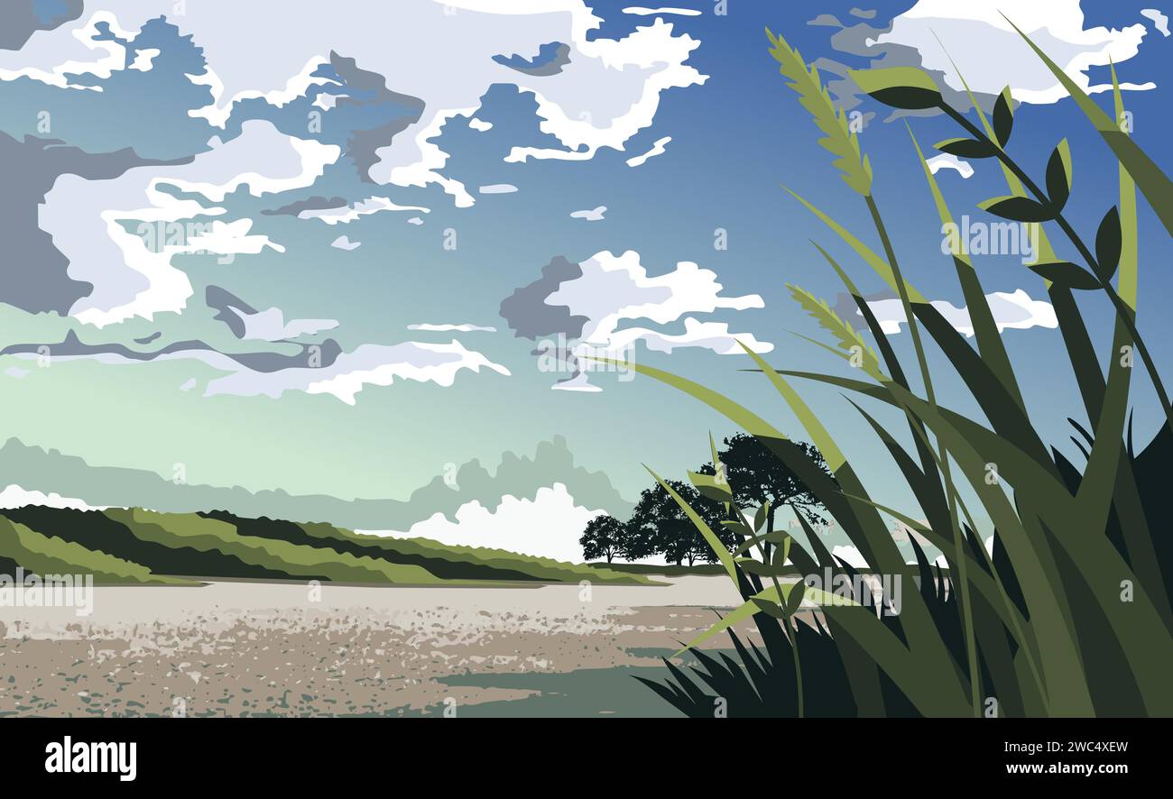 flat landscape nature view mountain illustration Stock Vector Image ...