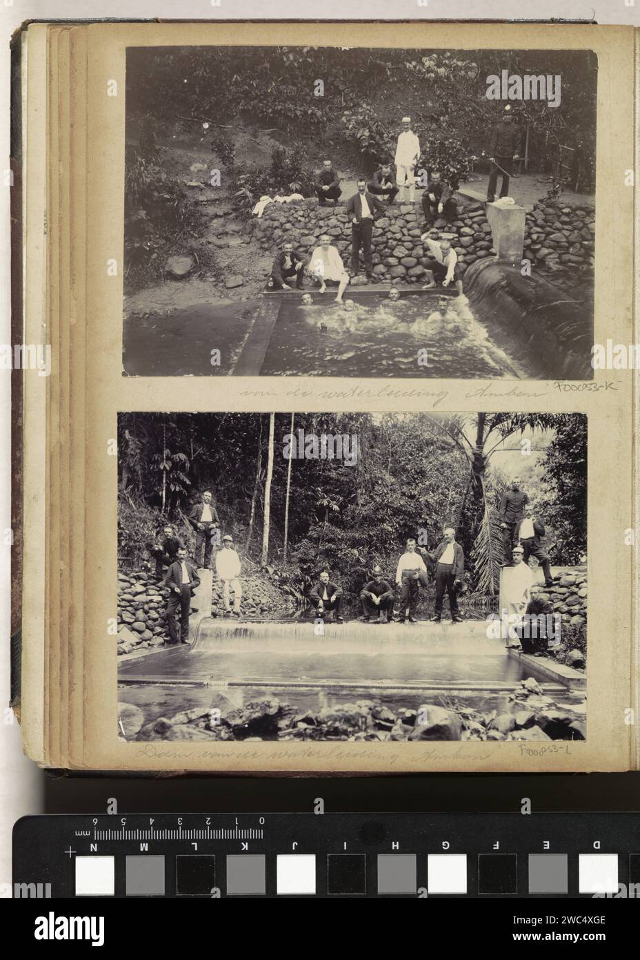 Men at a basin and a dam of the water supply on Ambon, Anonymous, c ...