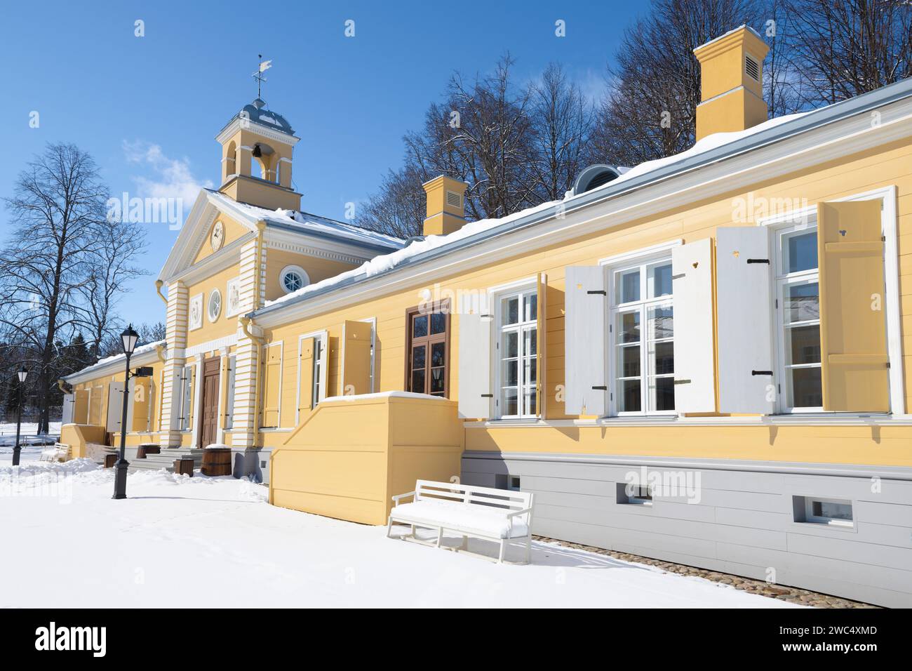 Library wing building on a sunny March day. Manor Monrepos, Vyborg ...