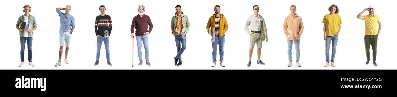 Collage of men of different ages on white background Stock Photo - Alamy
