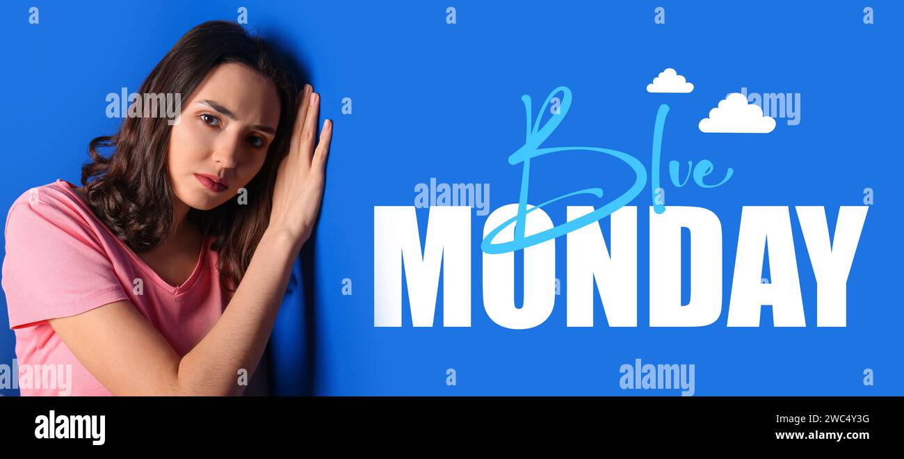 Banner for Blue Monday with depressed young woman Stock Photo - Alamy