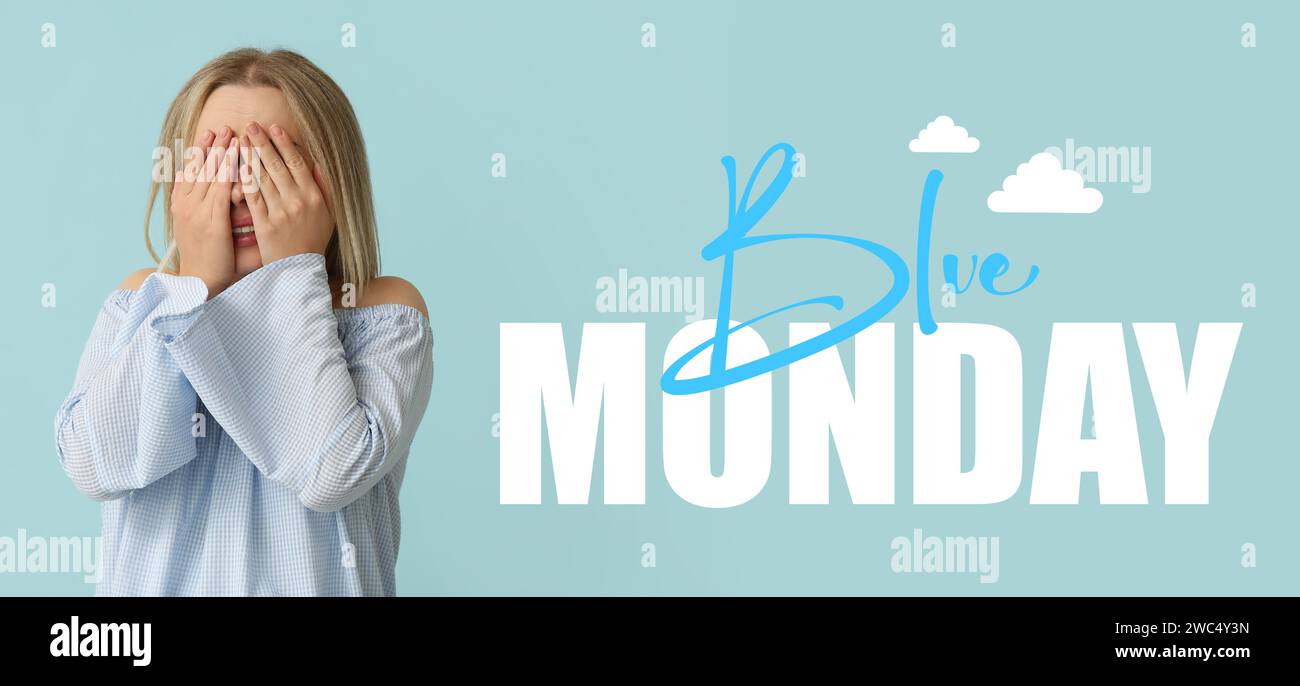 Banner for Blue Monday with crying woman Stock Photo - Alamy