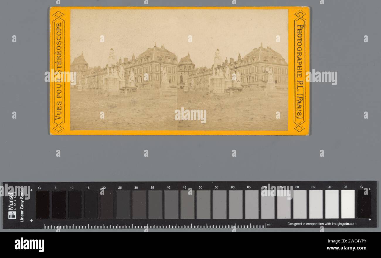 View of the square in front of the Versailles palace with statues, PL ...
