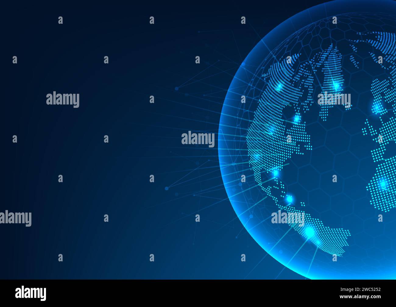 Abstract background of world technology with light beams Shows the ...