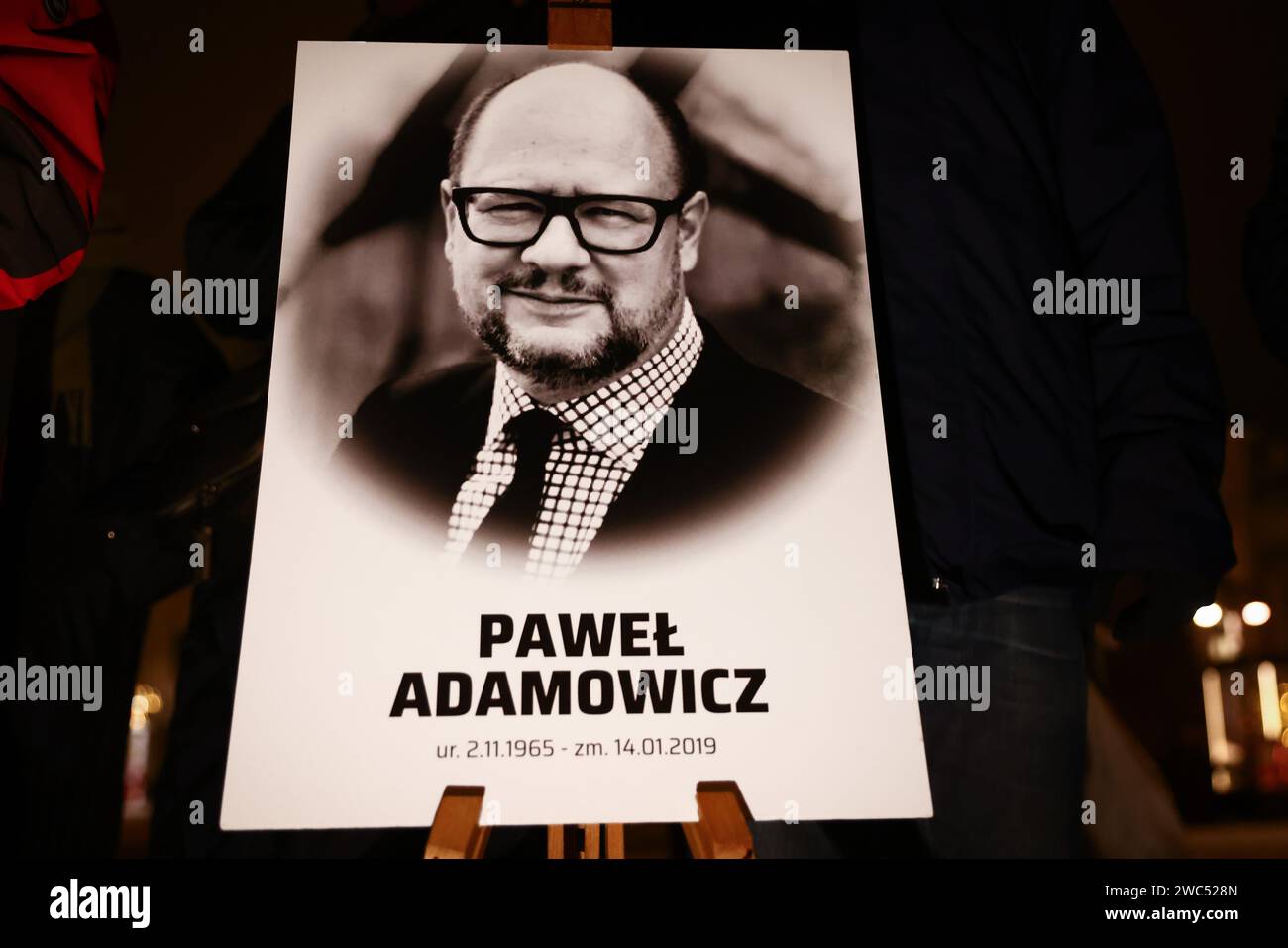 Poland, Krakow. 13th Jan, 2024. A portrait of Pawel Adamowicz is seen ...