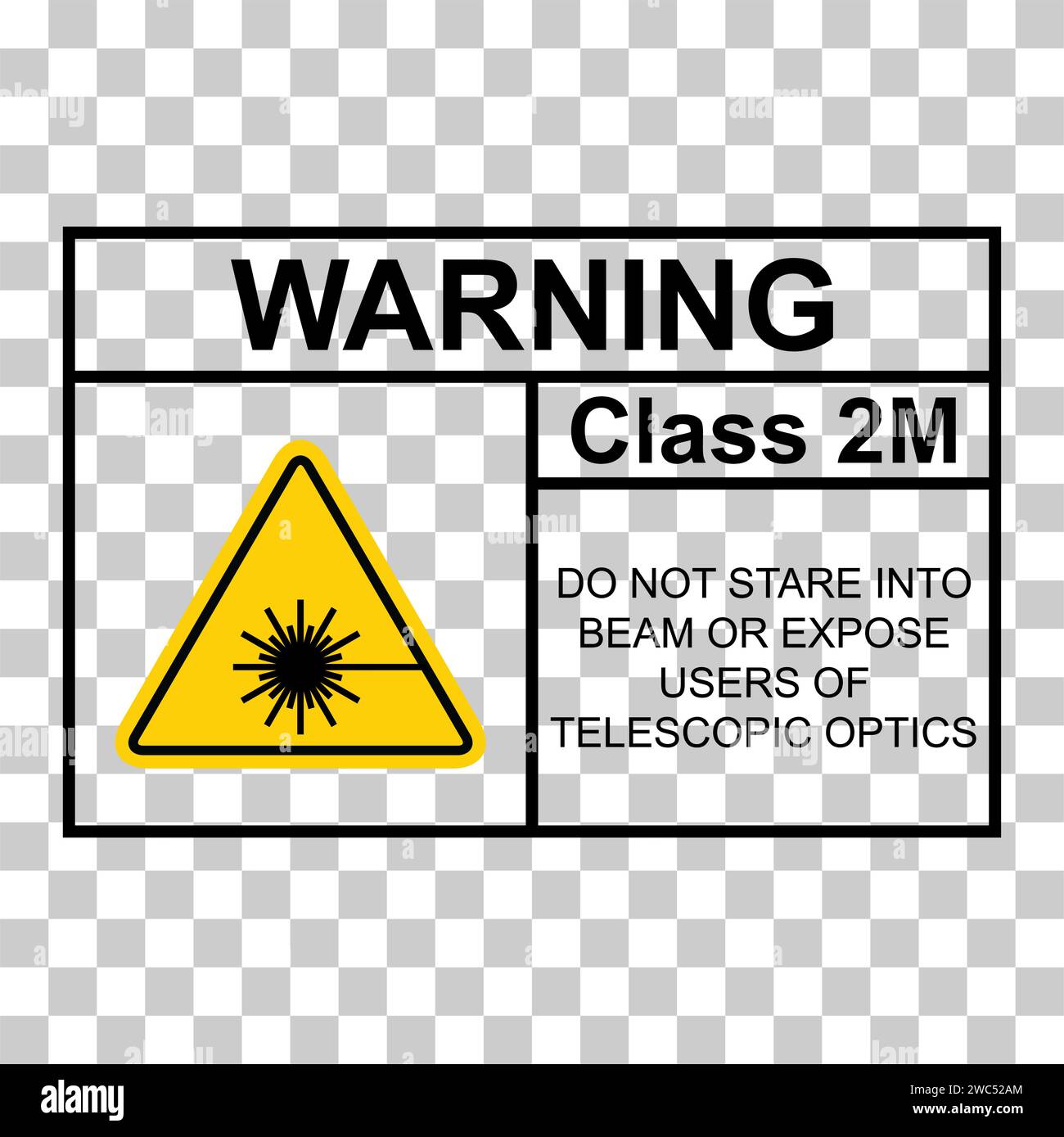 Laser radiation danger class 2M label icon, safety information symbol ...