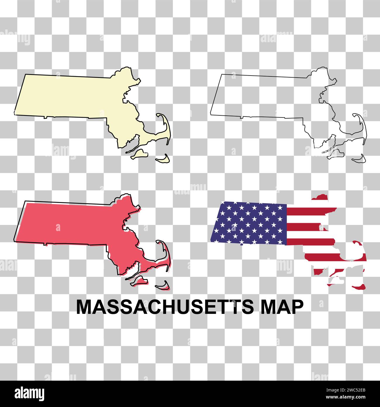 Set of Massachusetts map, united states of america. Flat concept icon ...