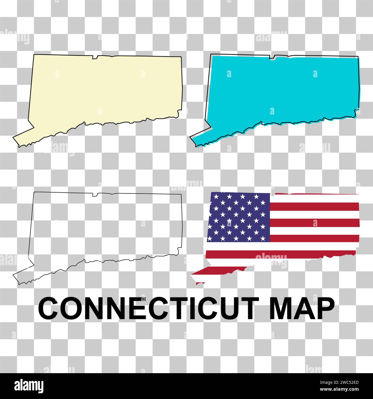 Set of Connecticut map, united states of america. Flat concept icon ...