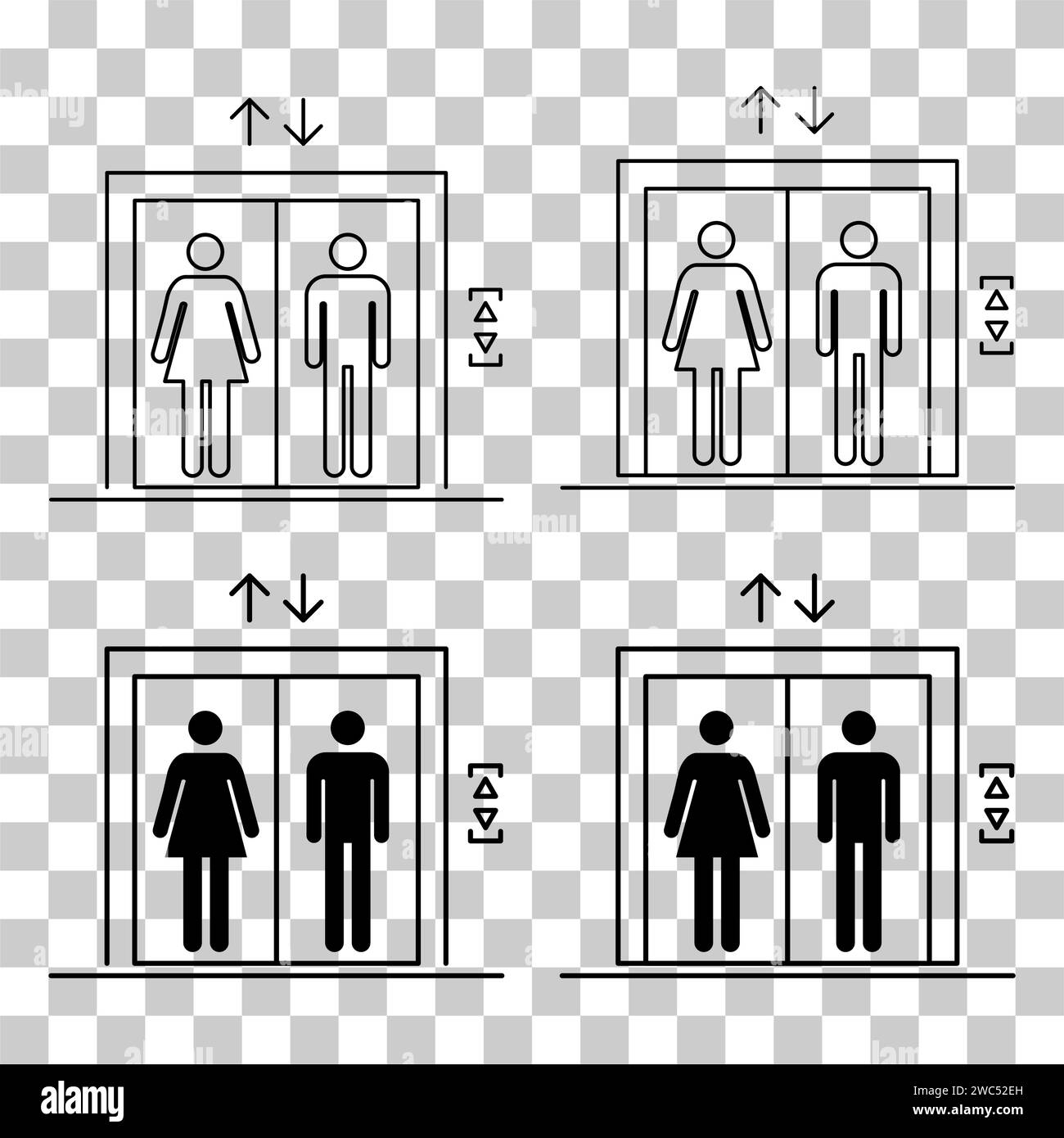 Set of Lift elevator icon, graphic design sign, building doorway symbol ...