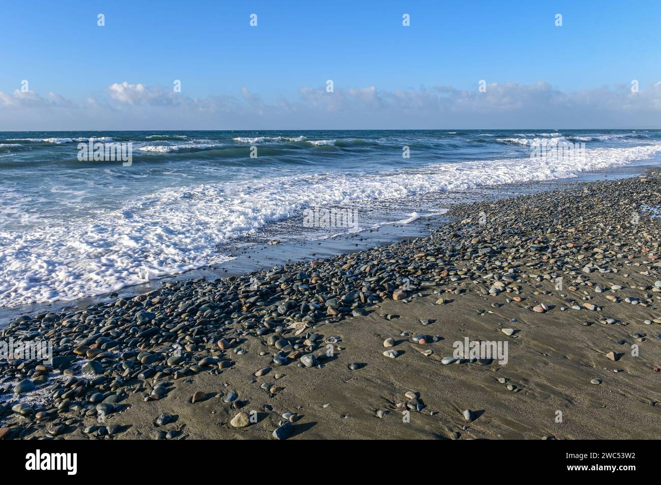 excitement during high tide on the Mediterranean sea in winter on the ...