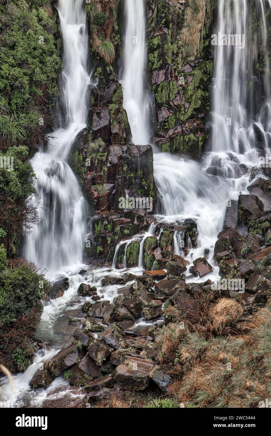 The base of the incredibly tall Waipunga falls that can b e viewed roadside in the forest ...
