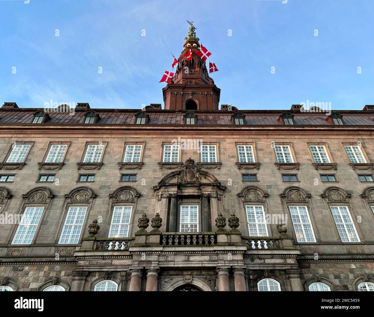 Kopenhagen, Denmark. 14th Jan, 2024. Danish flags are raised at ...
