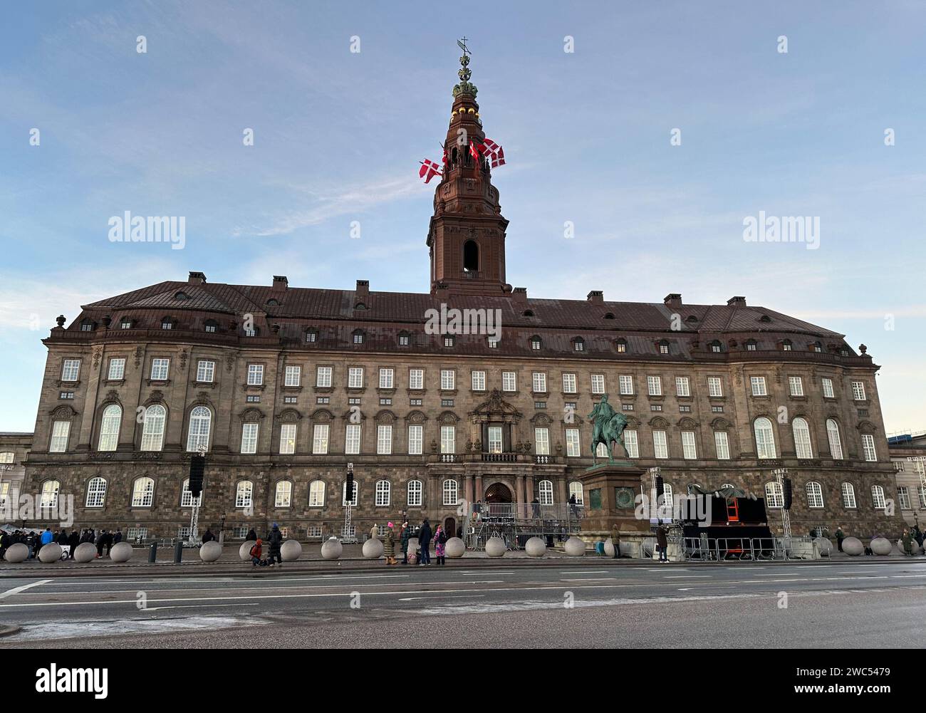 Kopenhagen, Denmark. 14th Jan, 2024. Danish flags are raised at ...