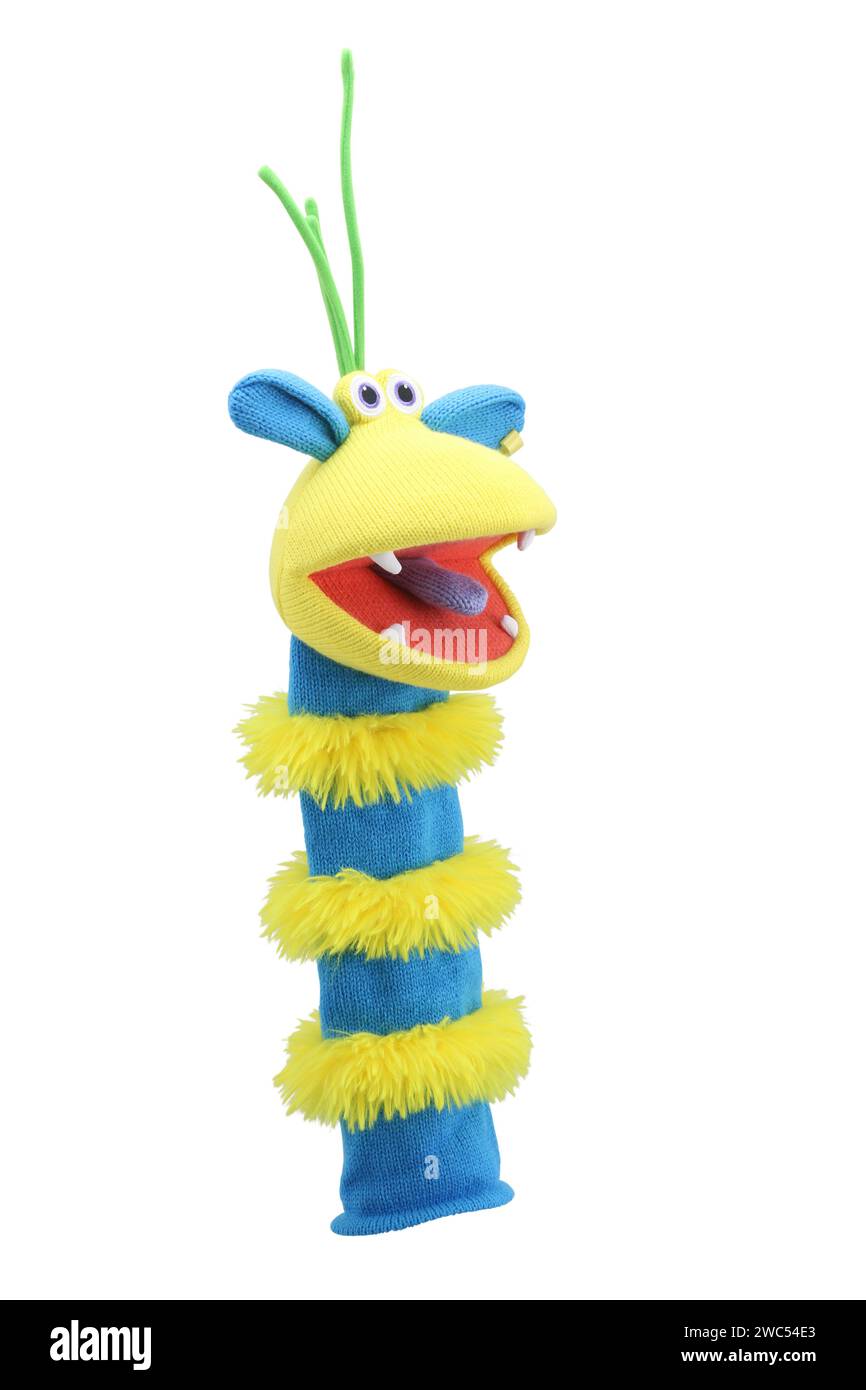 little funny sock puppet isolated on white background. hand theater ...