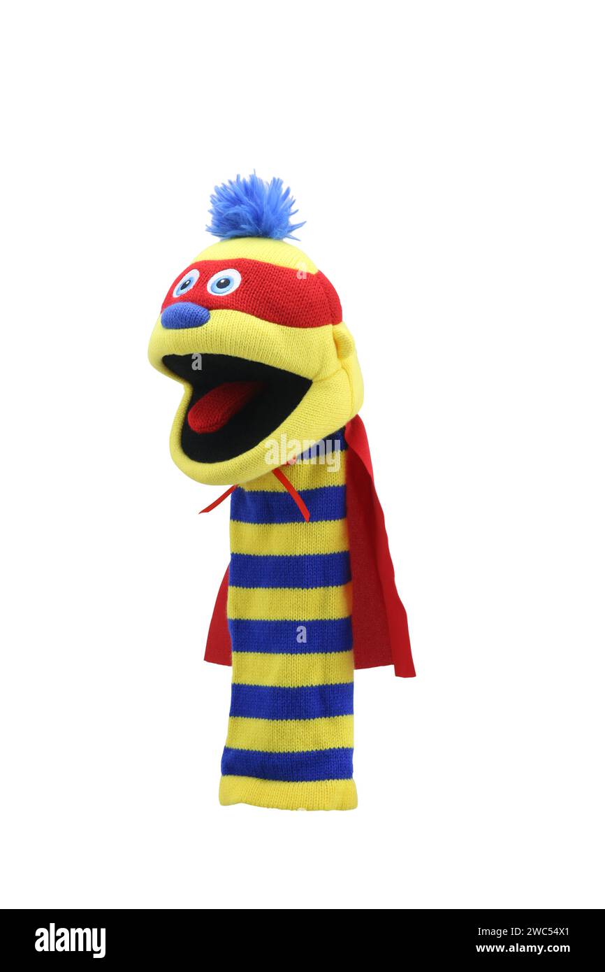 little funny sock puppet isolated on white background. hand theater ...