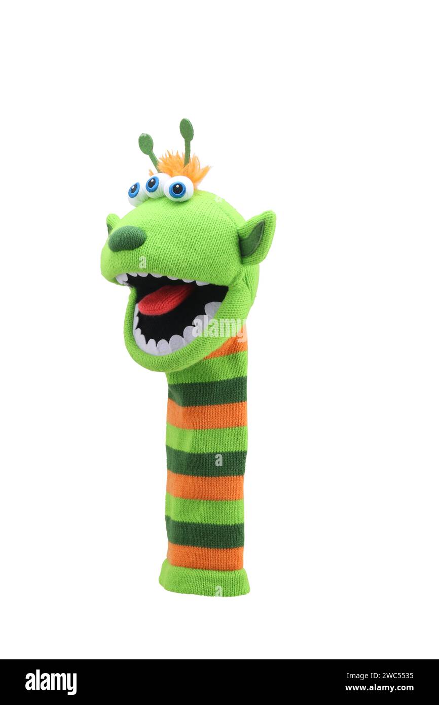 little funny sock puppet isolated on white background. hand theater ...
