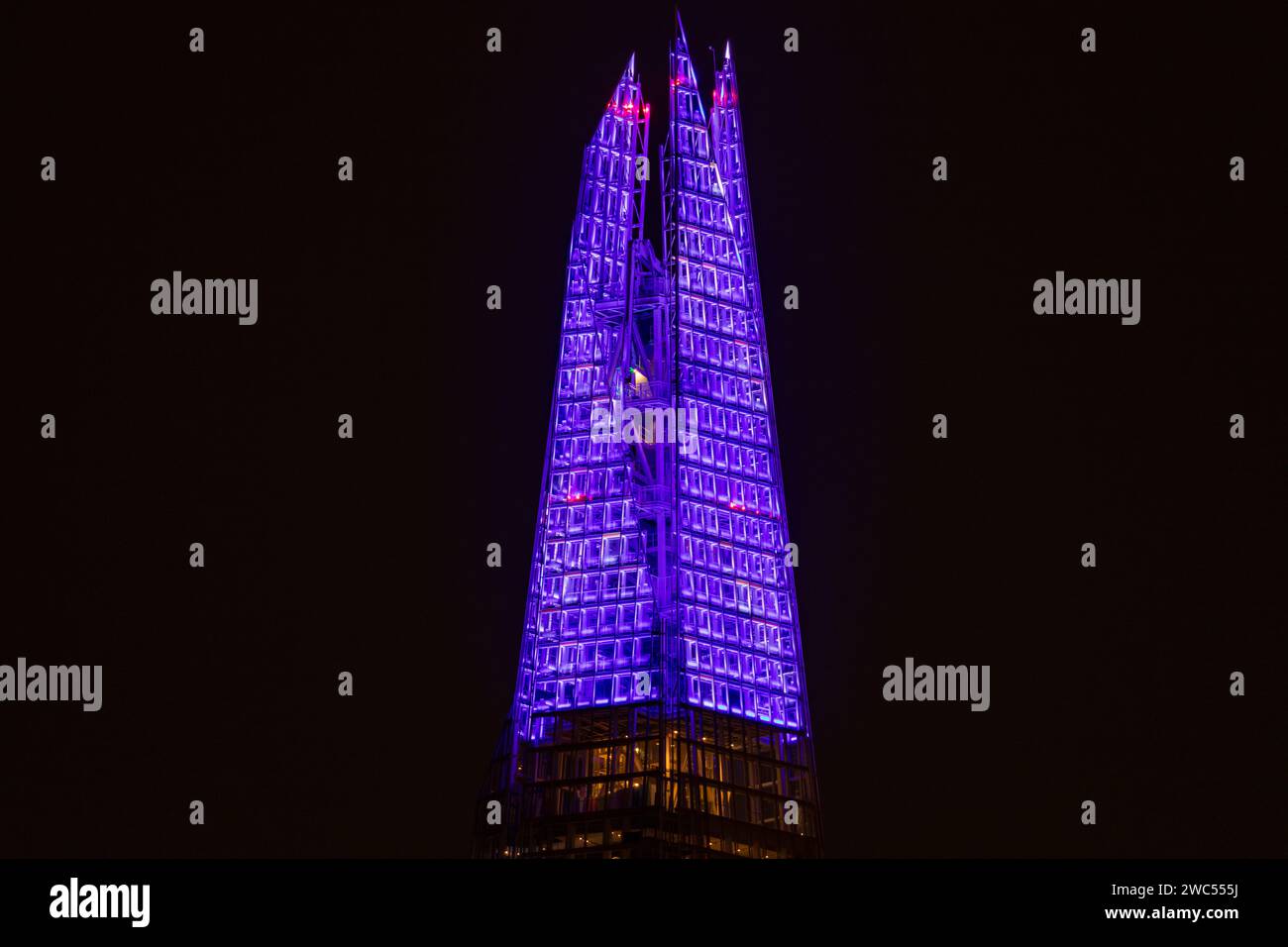 Coloured light illuminations on The Shard, London, England. This was ...