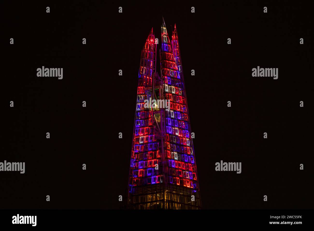Coloured light illuminations on The Shard, London, England. This was ...