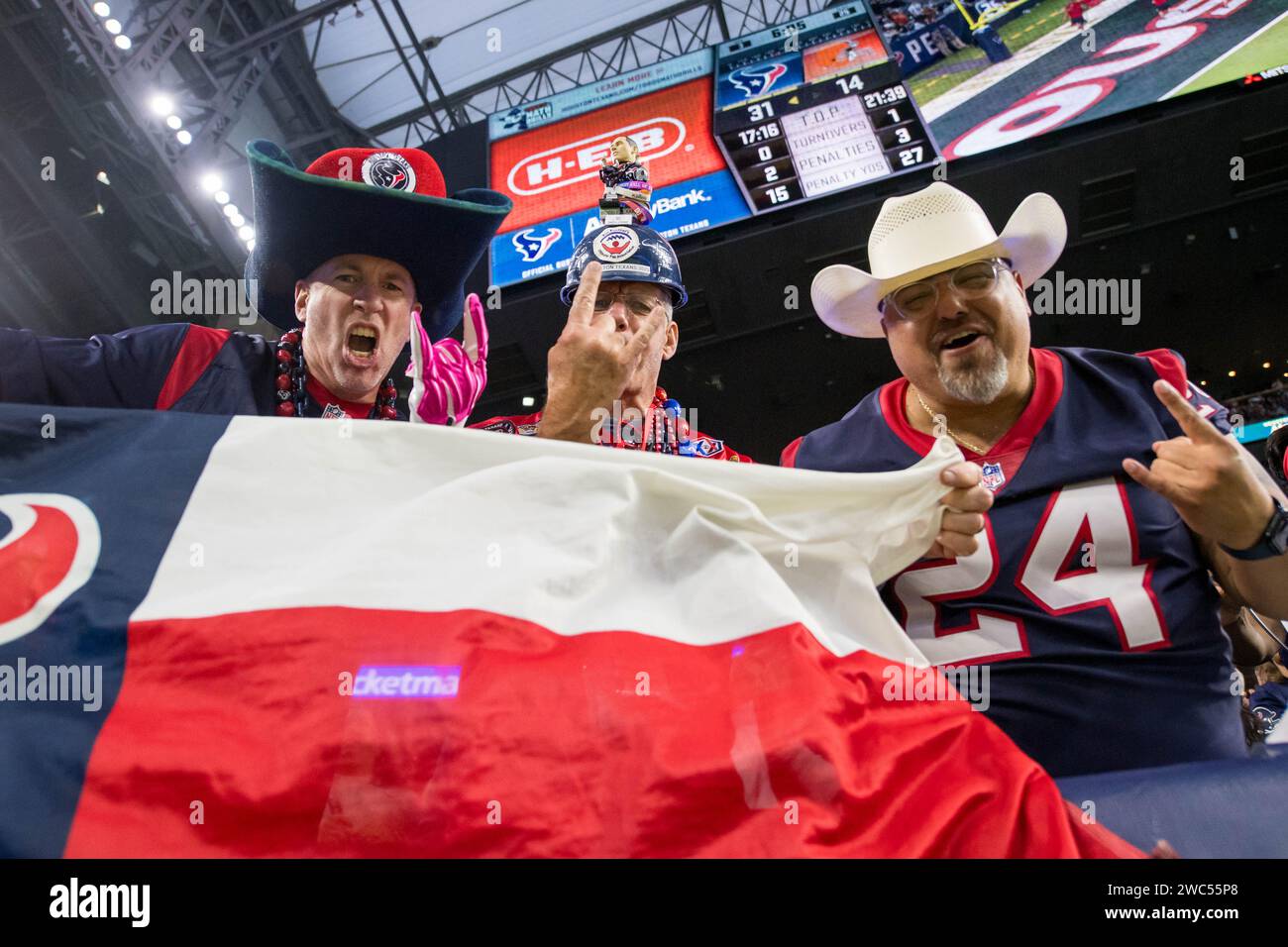 Houston, TX, USA. 13th Jan, 2024. Houston Texans fans celebrate a ...
