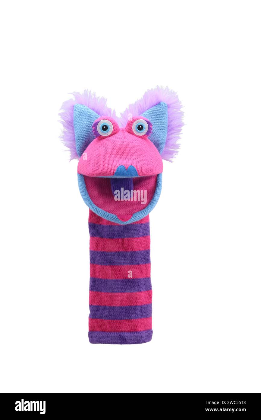 little funny sock puppet isolated on white background. hand theater ...