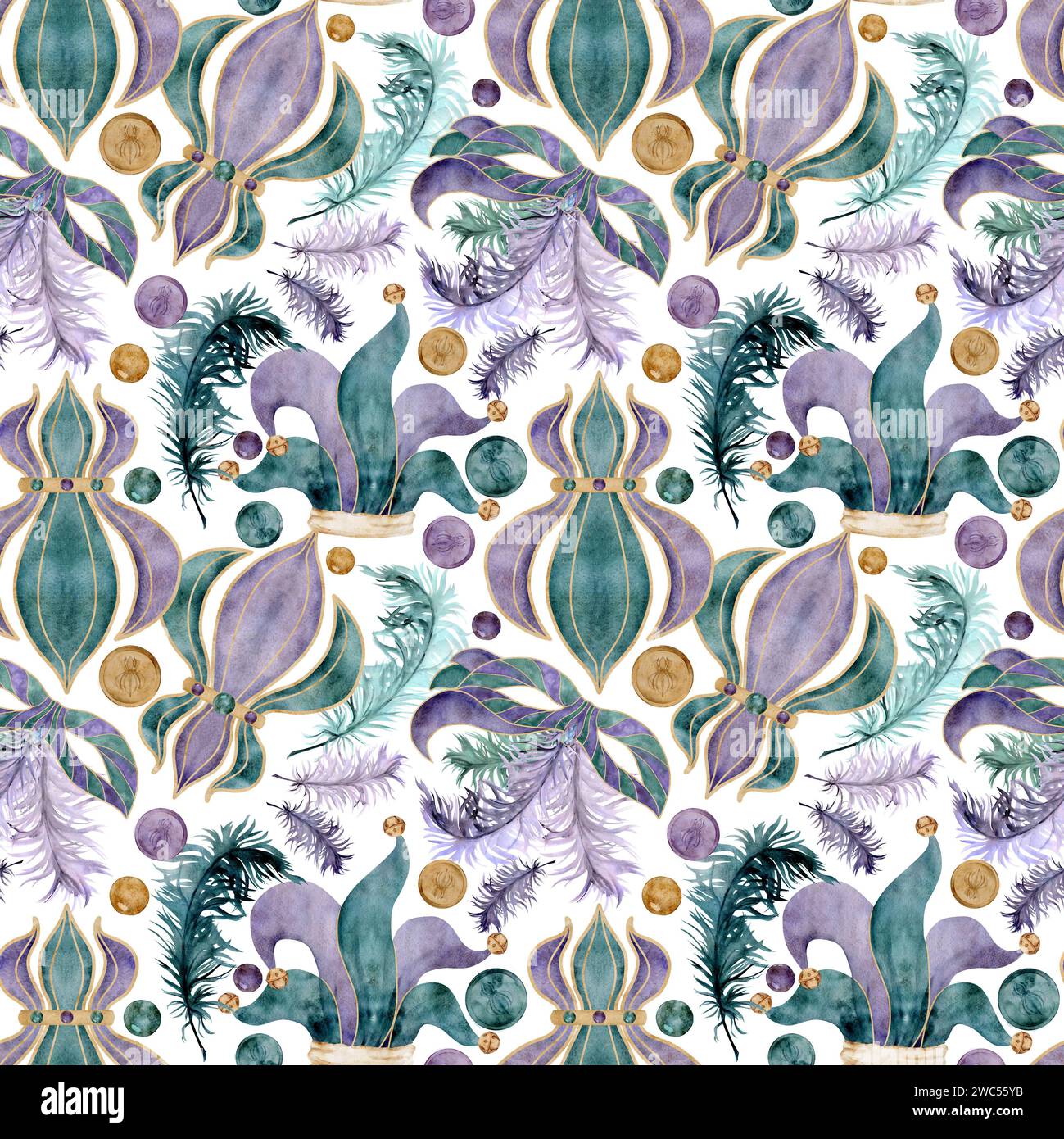 Hand drawn watercolor Mardi Gras carnival symbol. Jester fool hat ...