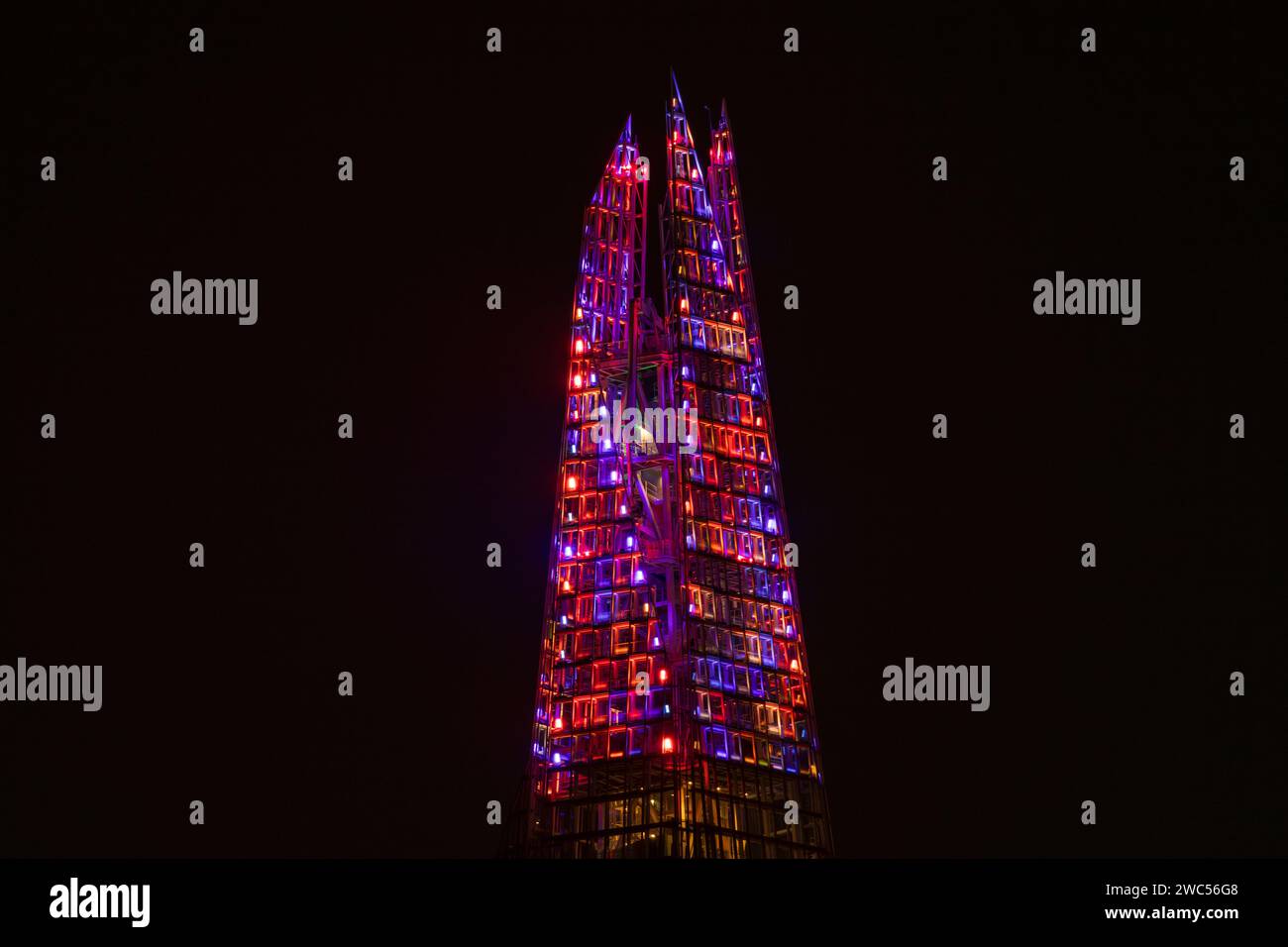 Coloured light illuminations on The Shard, London, England. This was ...