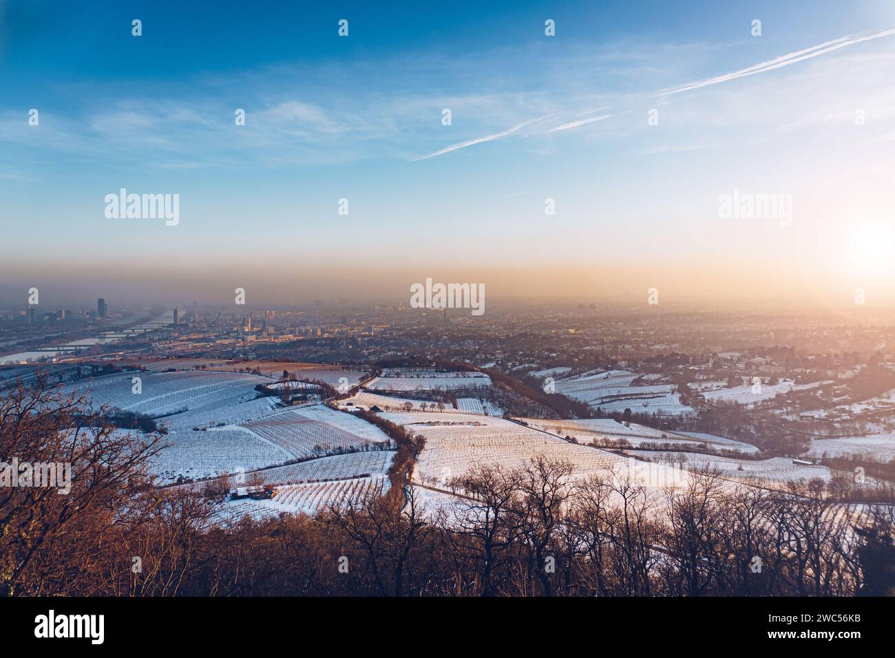 Vienna, Austria in Europe. Panoramic view to the city and the danube ...