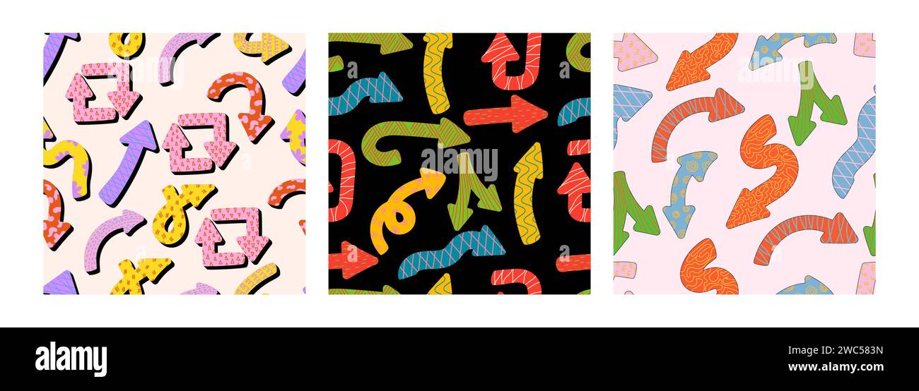 Colorful playful arrows seamless pattern in trendy style with vector ...
