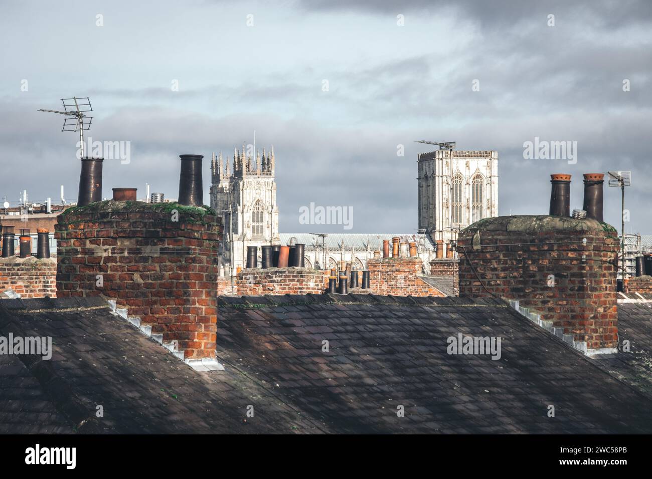 A view of the historic York Minster from across the rooftops of York ...