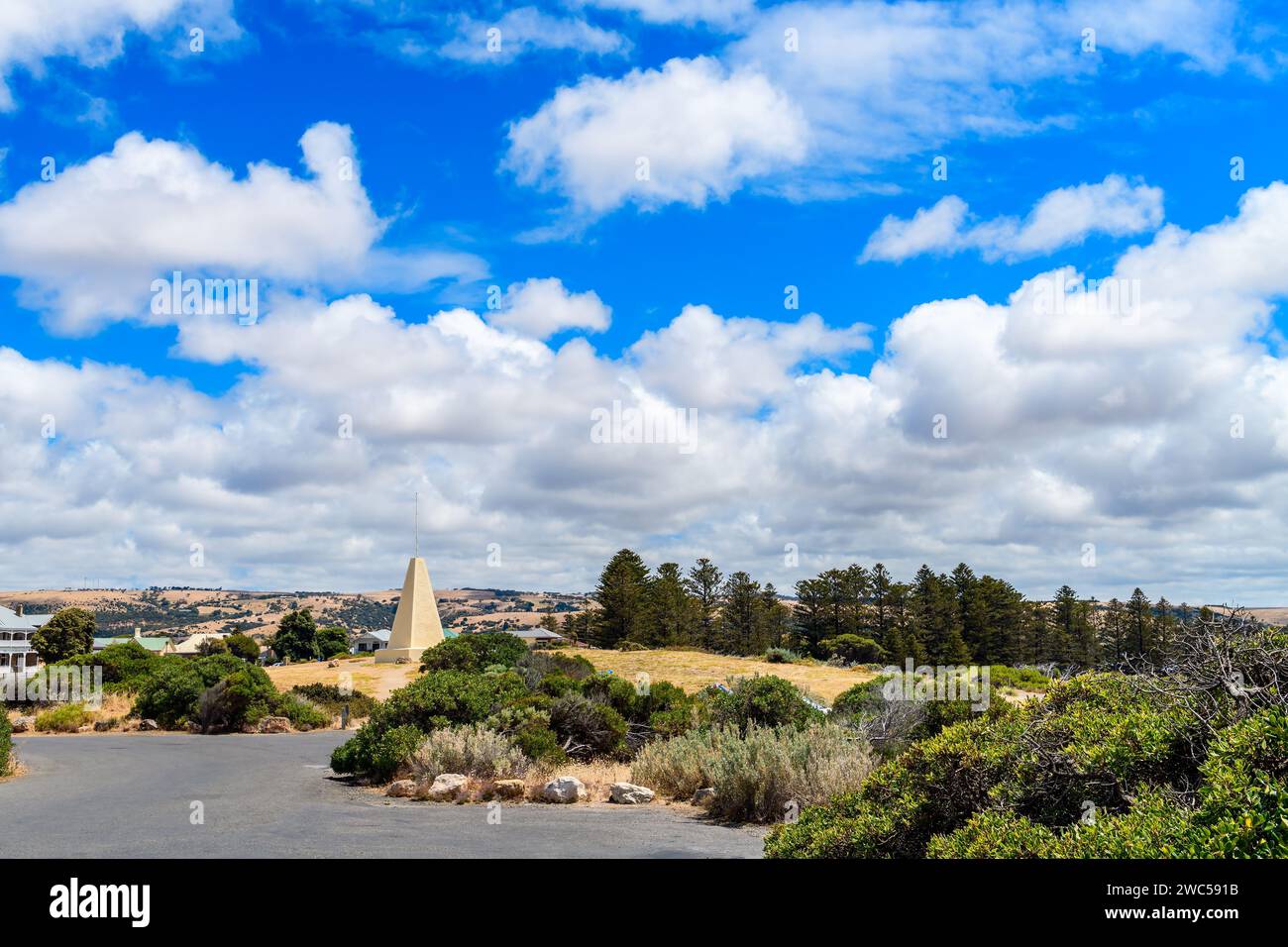 Port Elliot Obelisk viewed from the lookout on a bright day, Horseshoe ...