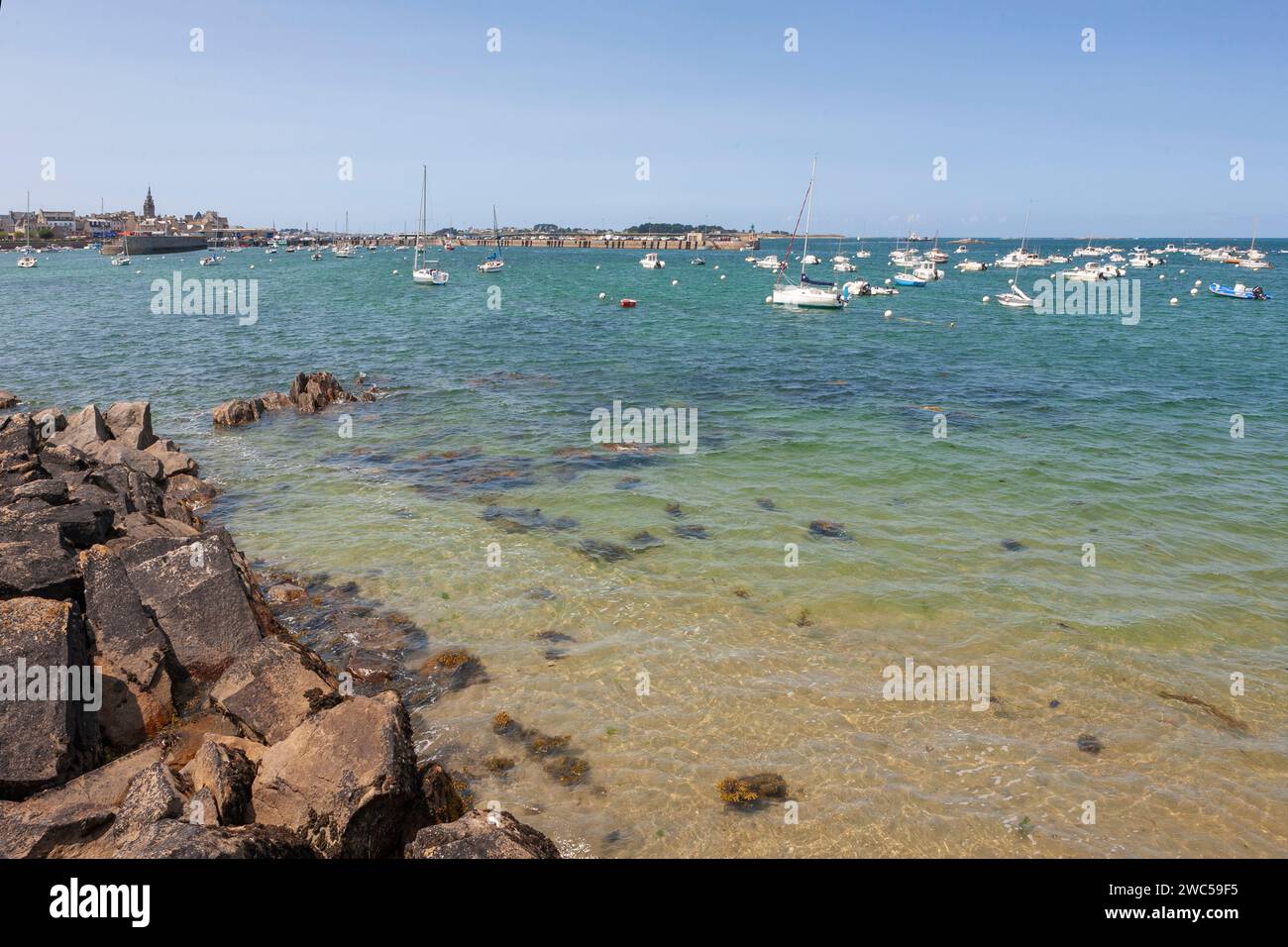The Old Port of Roscoff, Finistère, Brittany, France, with moored ...