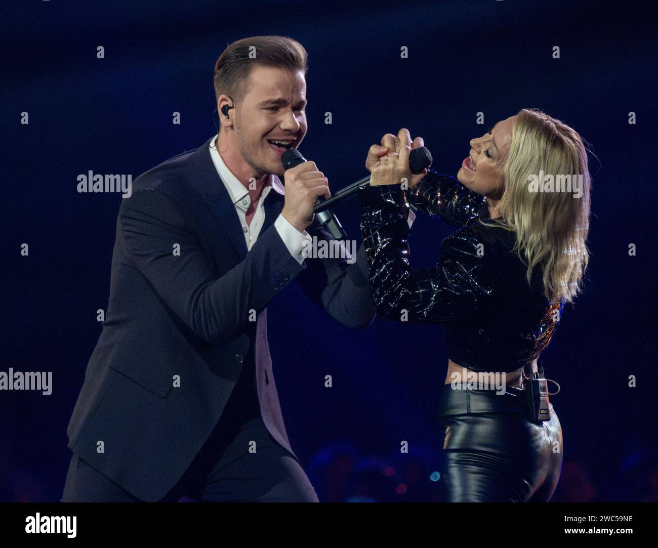 Berlin, Germany. 13th Jan, 2024. Michelle and Eric Philippi sing at the ...