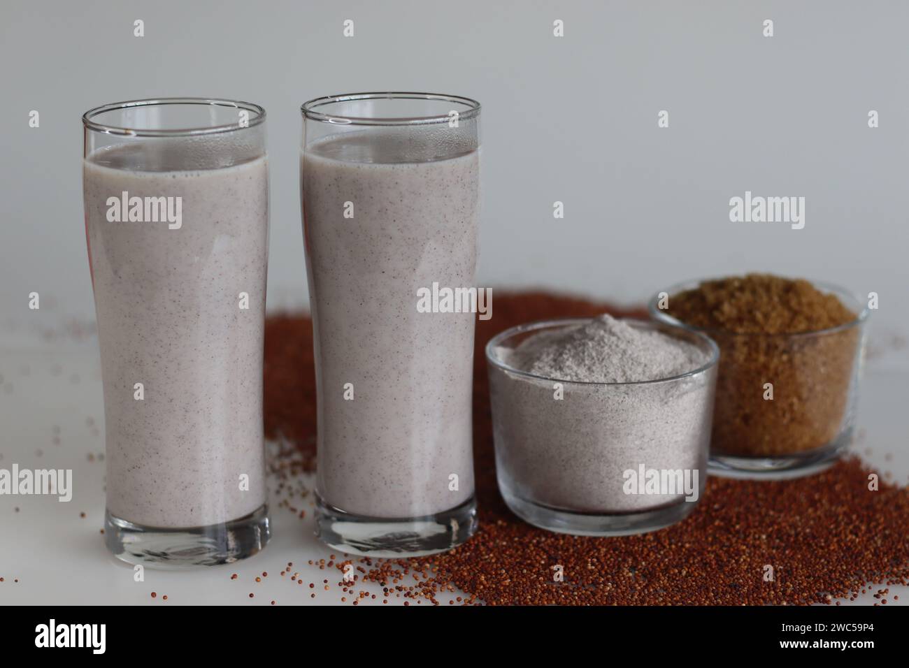 Ragi Malt. Two tall glasses of nutritious ragi porridge along with the ...