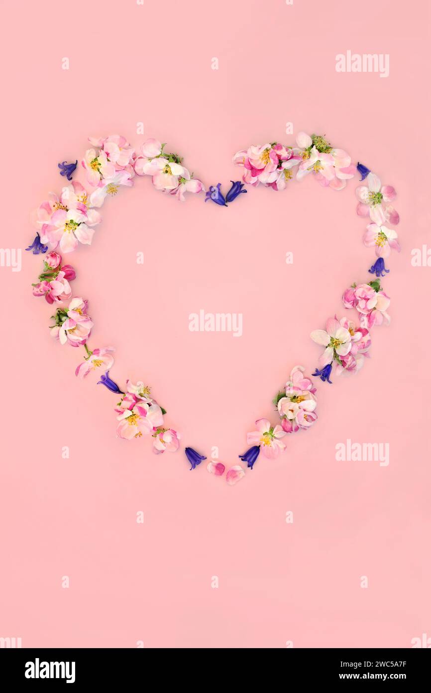 Heart shaped bluebell and apple blossom flower wreath for Spring and ...