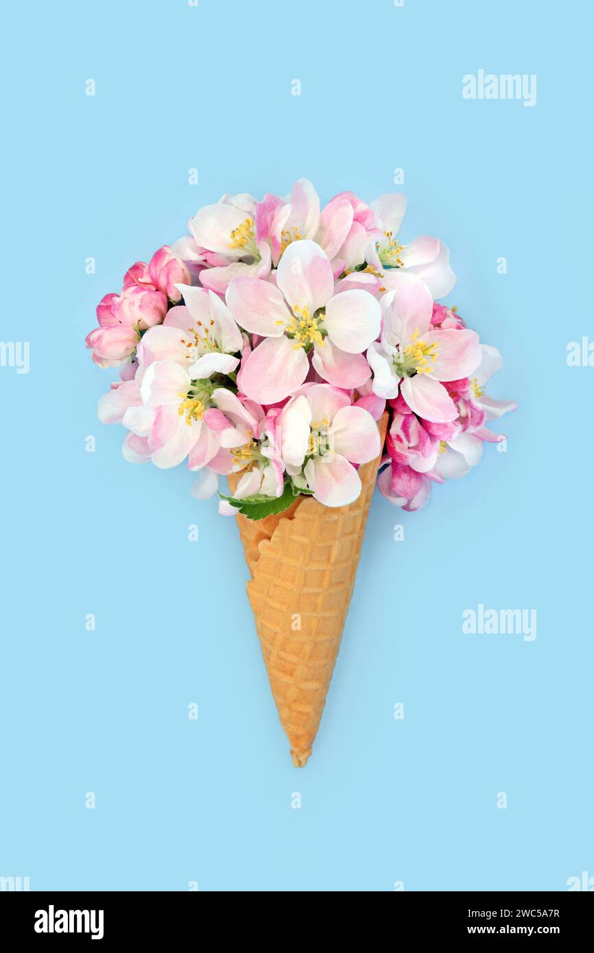 Surreal Spring Easter ice cream waffle cone with apple blossom flowers ...