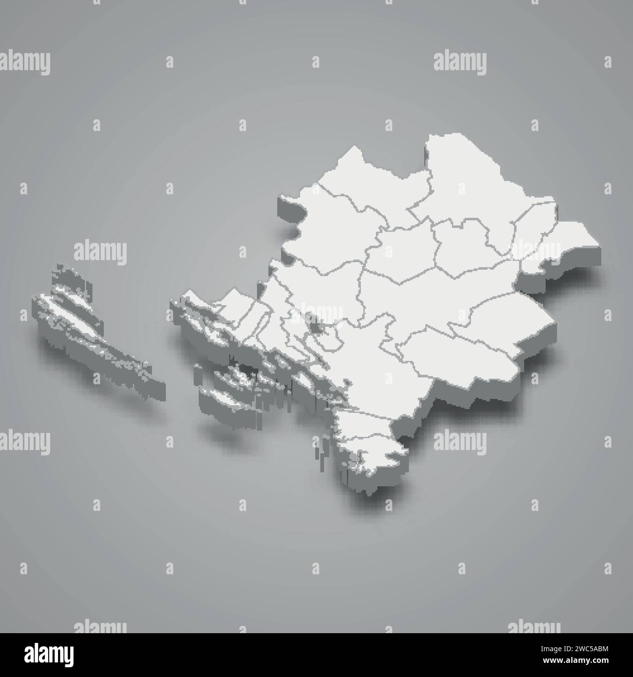 3d isometric map of Sibenik-Knin is a county of Croatia, vector ...