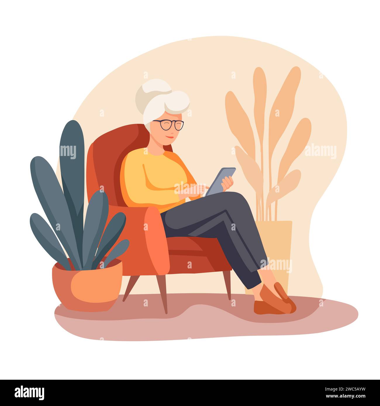 Old lady using a mobile phone Stock Vector Images - Alamy