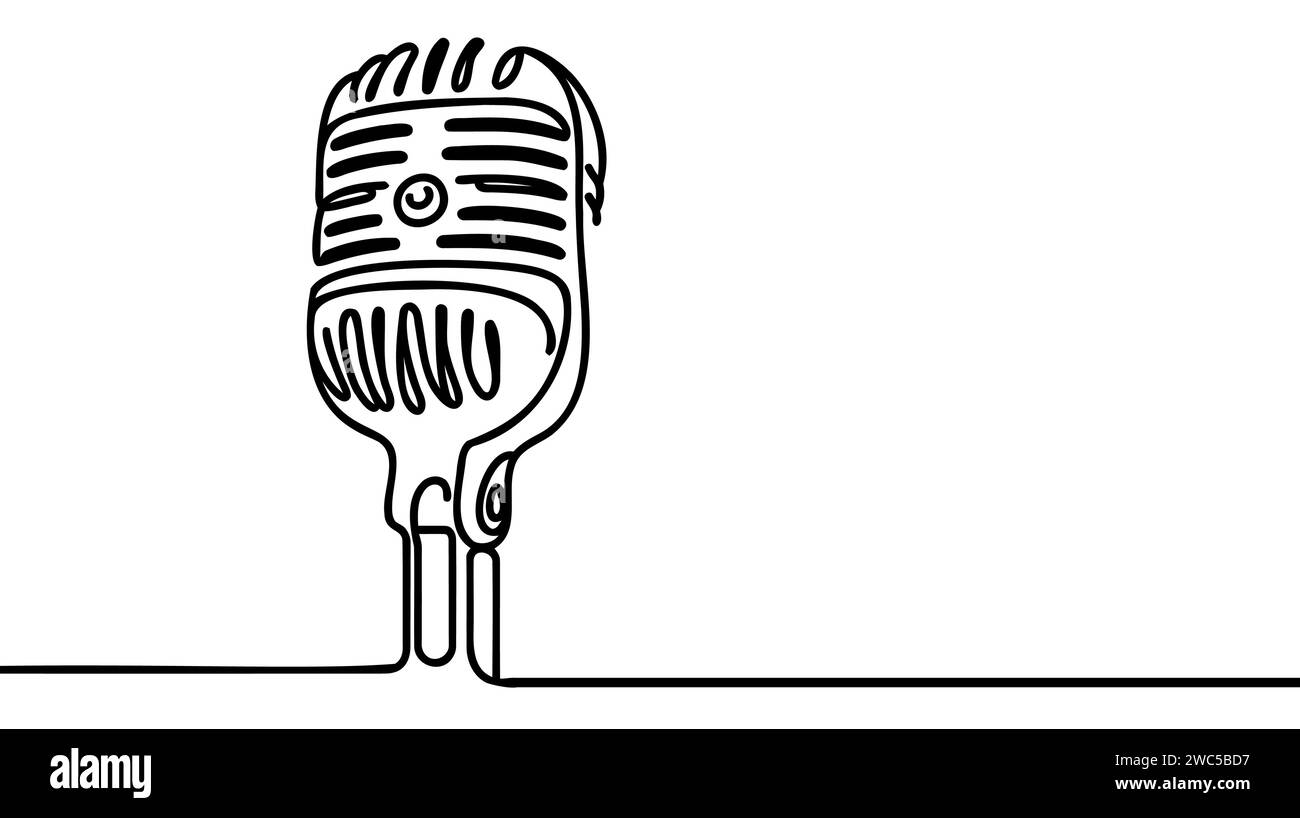 One single line drawing of retro old classic radio microphone for ...