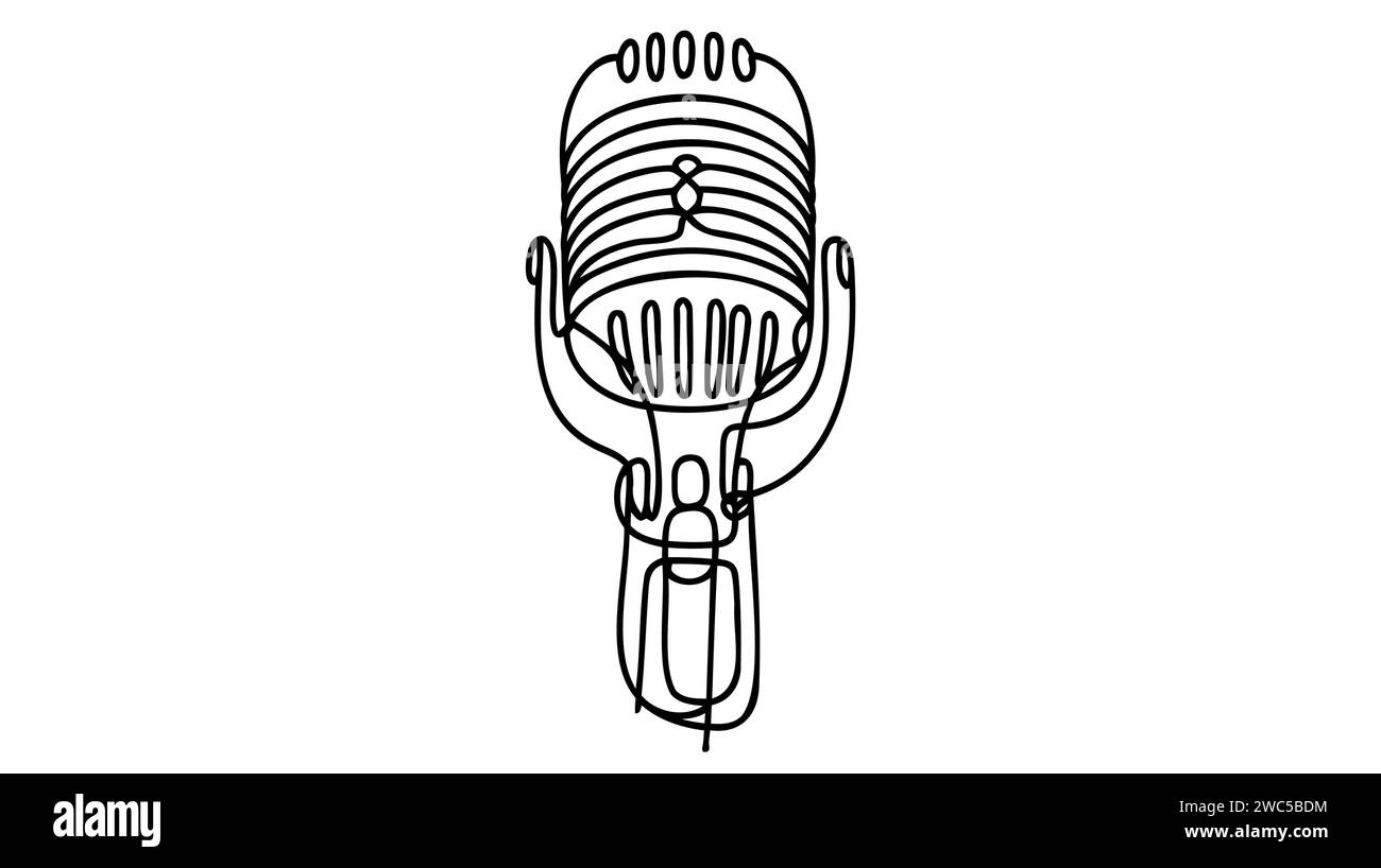 One single line drawing of retro old classic radio microphone for ...
