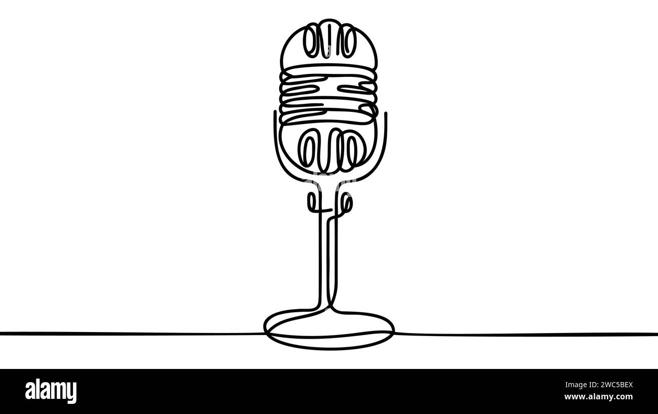 One single line drawing of retro old classic radio microphone for ...