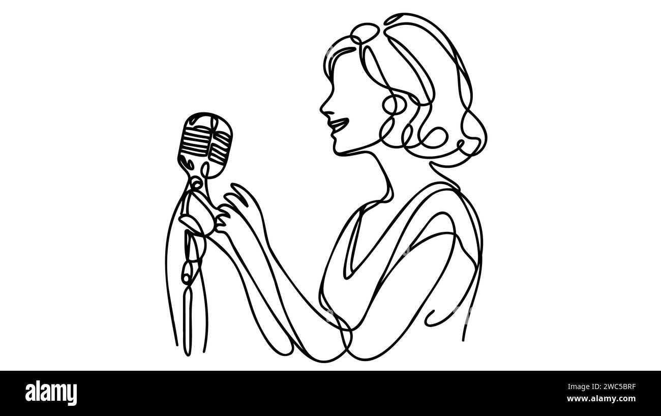 Woman sing a song continuous one line drawing of singer music person ...